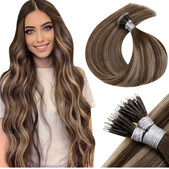 Hair | 22in Nano Loop Hair Extensions Human Hair Balayage Brown 4184 ...